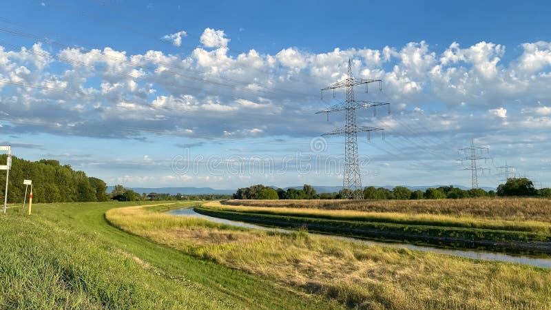 Field with a Power Line Running through it Stock Image - Image of ...