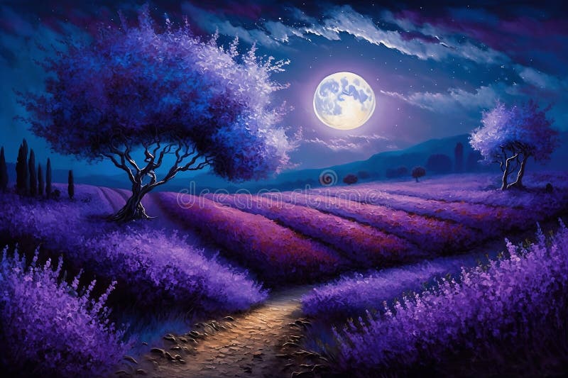 Field of Purple Flowers at Night Stock Illustration - Illustration of ... Field of Purple Flowers at Night Stock Illustration - Illustration of ...