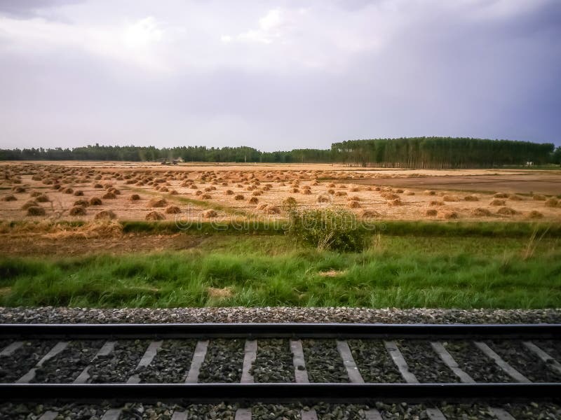 Field and railway in India stock image. Image of beauty - 95529229