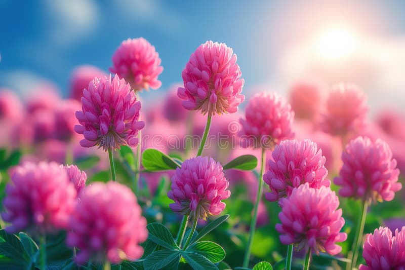 Field of Red Clover in Summer Closeup Stock Illustration - Illustration ...