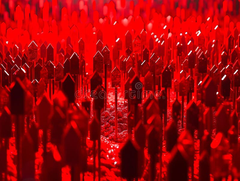 A Field of Red Plastic Arrows in the Middle of a Field Stock Photo ...