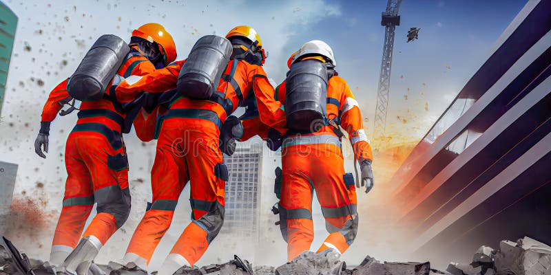 Field Rescue Team in the City with Destroyed Buildings Stock ...