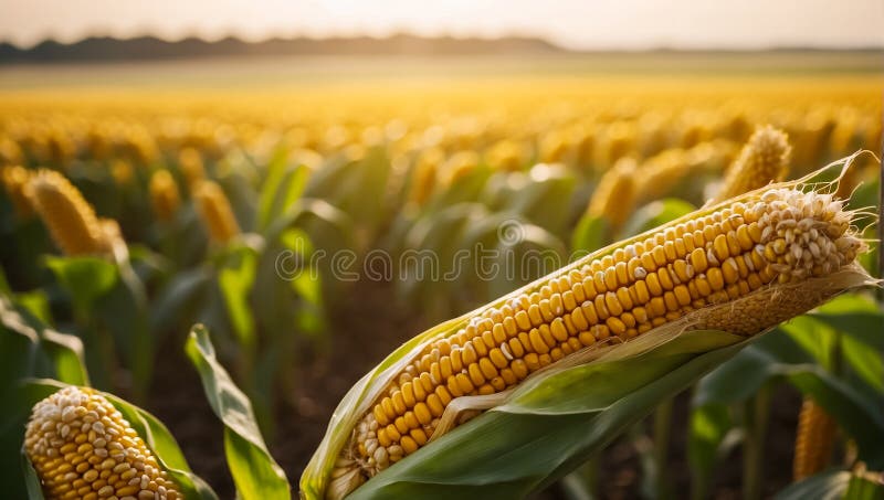 Field with Ripe Corn, Sunlight Agriculture Stock Illustration ...