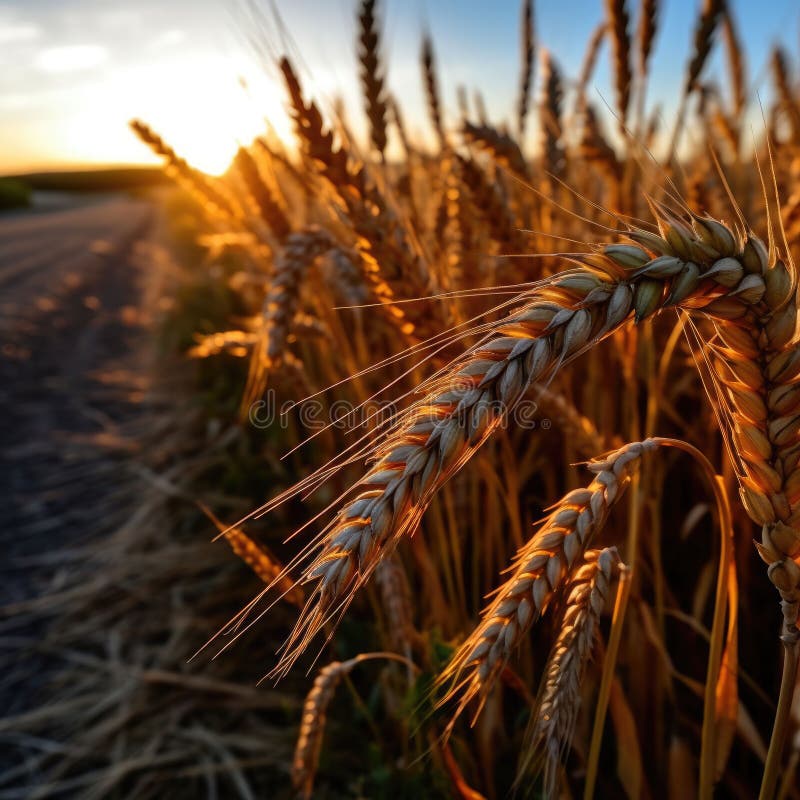 A Field of Ripe Wheat, a Road Stock Illustration - Illustration of ...
