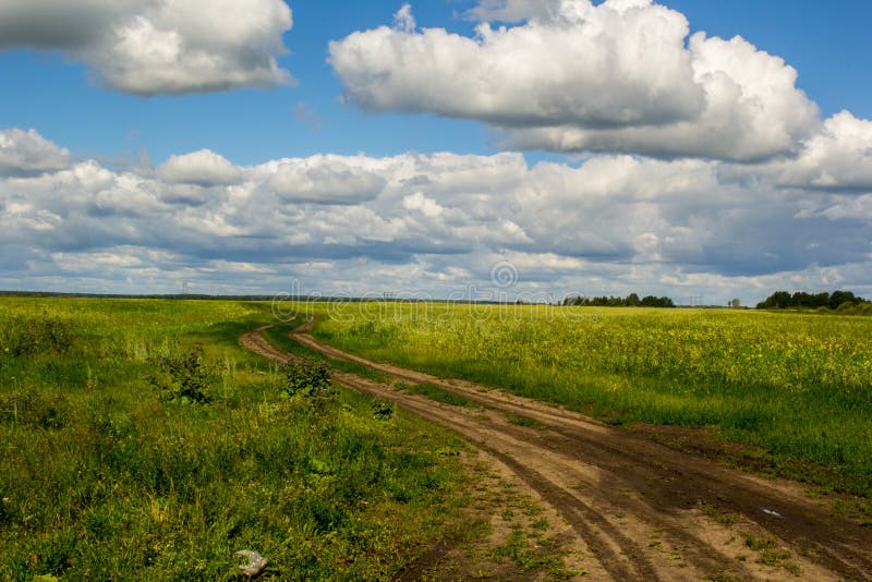 Field Road on the Green Field Stock Image - Image of autumn, nature ...