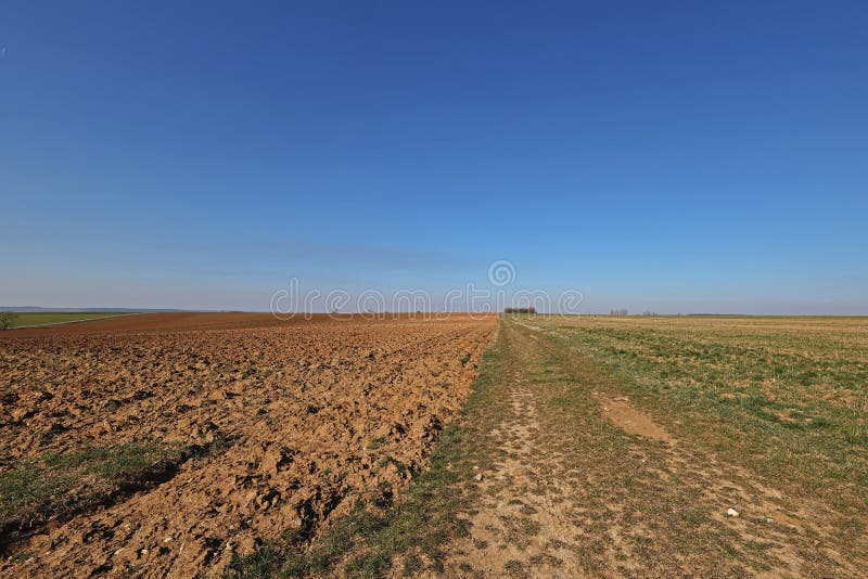 Field Road Next To Plowed Field in Spring Stock Photo - Image of nature ...