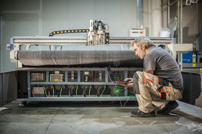 Engineer Technician Electrician Inspect System with Laptop Computer ...