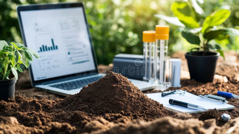 Field Soil Analysis Laptop and Sample Analyzing Soil Samples for ...
