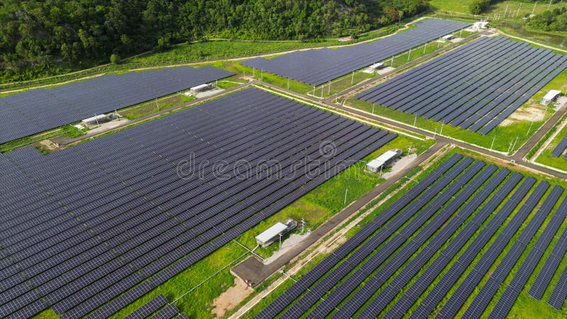 A Field of Solar Panels is Shown in a Green Field. the Panels are ...