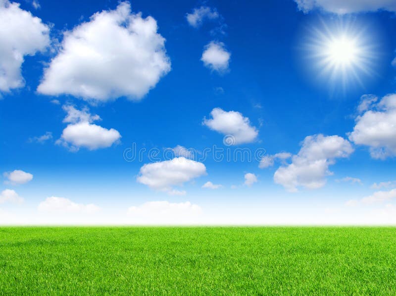 Field of a Green Grass, Sky with Clouds Stock Image - Image of beauty ...