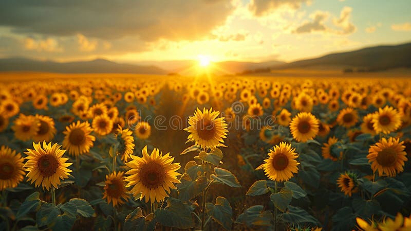 A Field of Sunflowers Facing the Sun Stock Image - Image of yellow ...