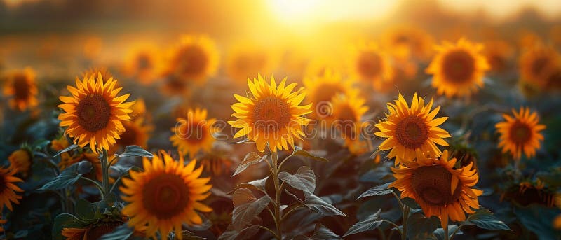 A Field of Sunflowers Facing the Sun Stock Photo - Image of sunflower ...