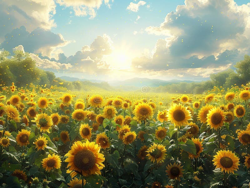 A Field of Sunflowers Facing the Sun Stock Photo - Image of symbolism ...