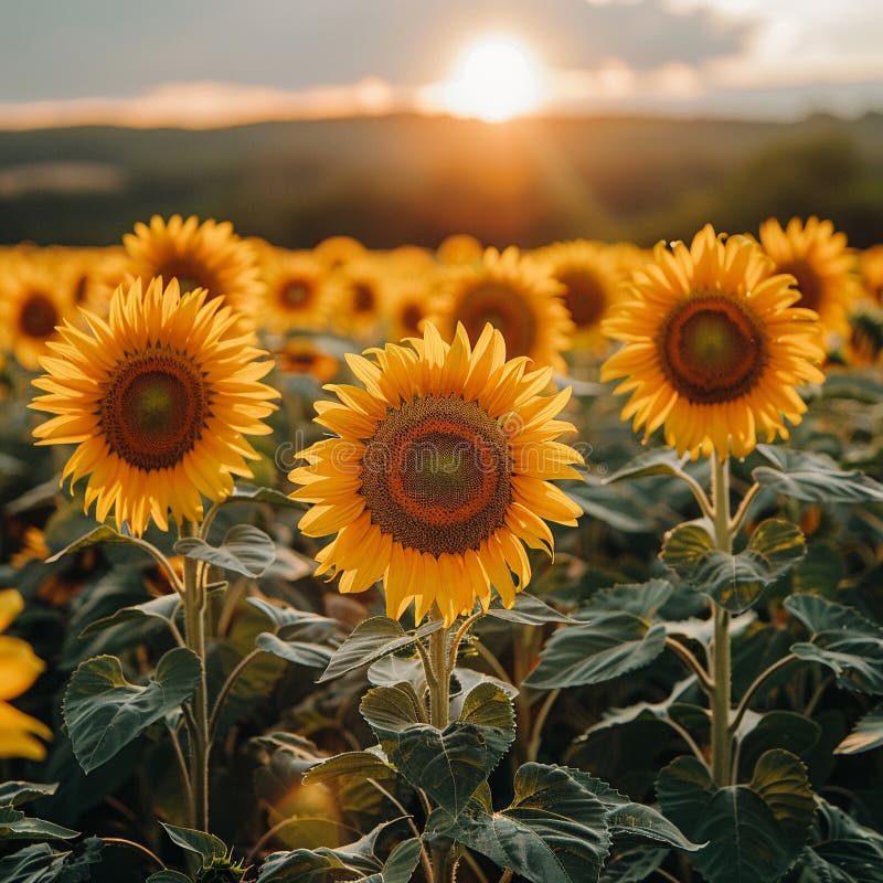 A Field of Sunflowers Facing the Sun Stock Photo - Image of sunflower ...