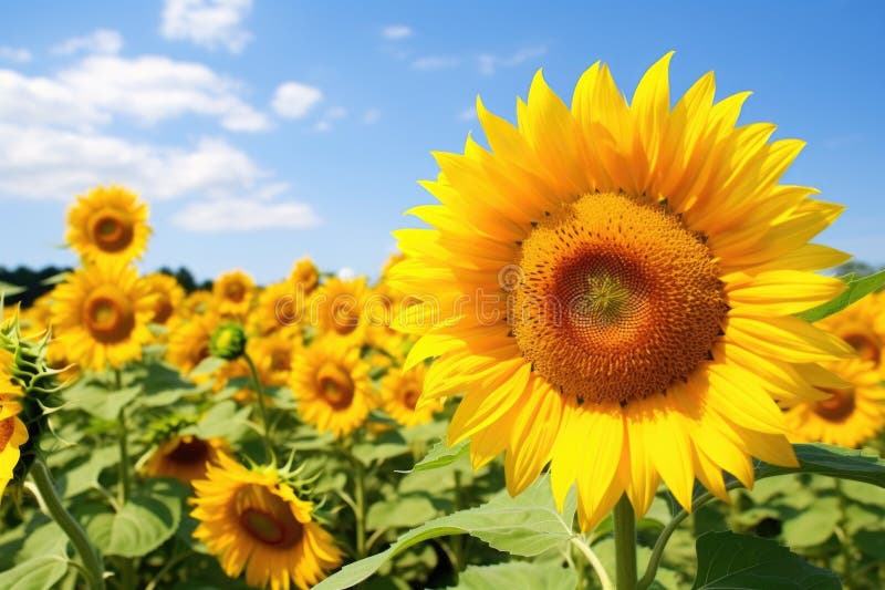 A Field of Sunflowers in Full Bloom Facing the Sun Stock Photo - Image ...