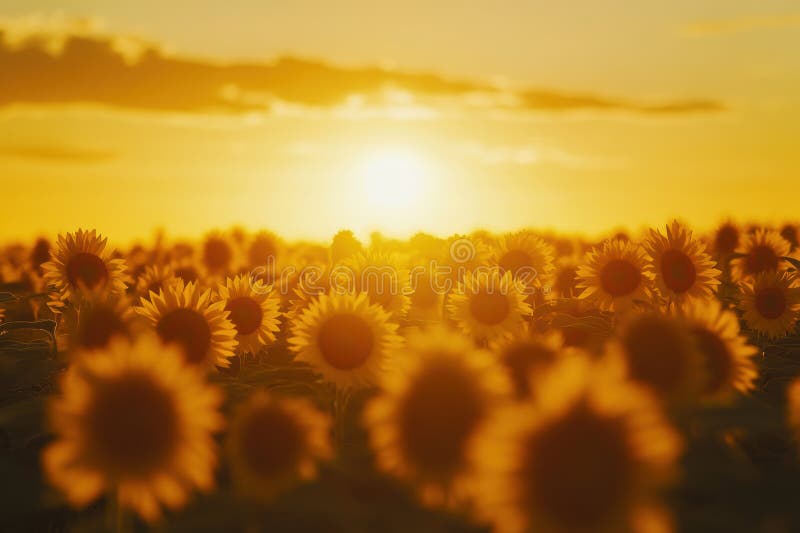 A Field of Sunflowers Under a Sunset Sky Creates a Vibrant, Serene ...
