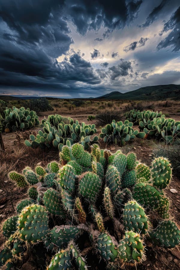 Cactus Field Under Cloudy Sky Stock Photo - Image of plants, landscape ...