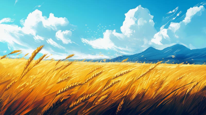 A Field of Tall Golden Wheat with a Blue Sky in the Background Stock ...
