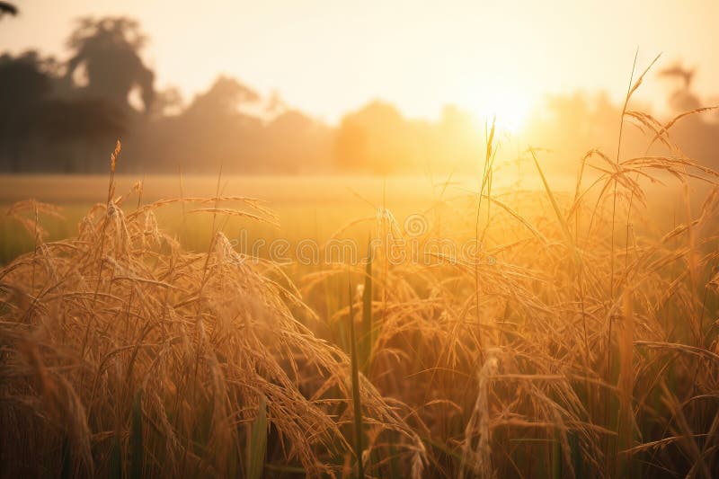 A Field of Tall Grass with the Sun Setting in the Distance in the ...
