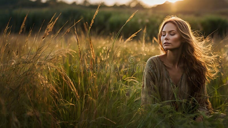 In a Field of Tall Grass with Translucent Layers of Light Stock ...