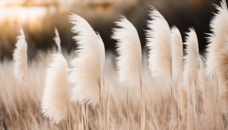 A Field of Tall, White, Fluffy Plants Stock Illustration - Illustration ...