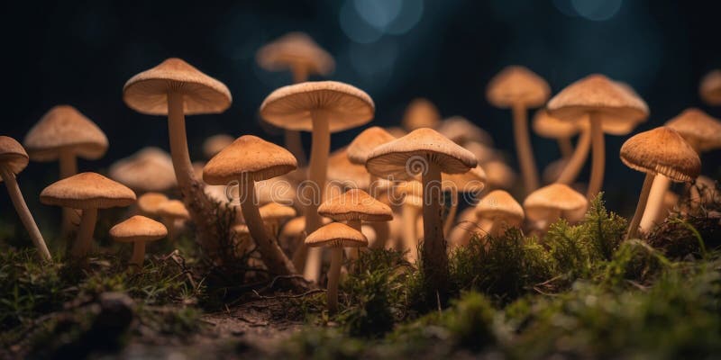 A Field of Towering Mushrooms that Glow in the Dark, Swaying Gently As ...