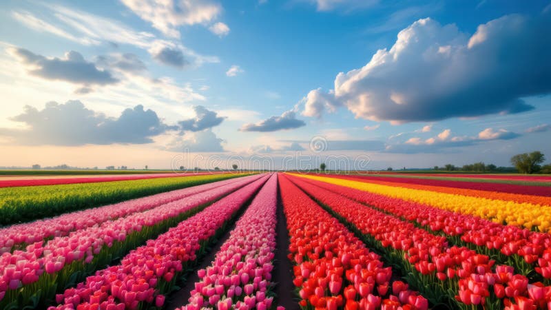 A Field of Tulips in Different Colors Stock Illustration - Illustration ...