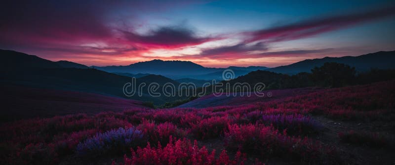 Field of Vibrant Purple Wildflowers Stock Illustration - Illustration ...