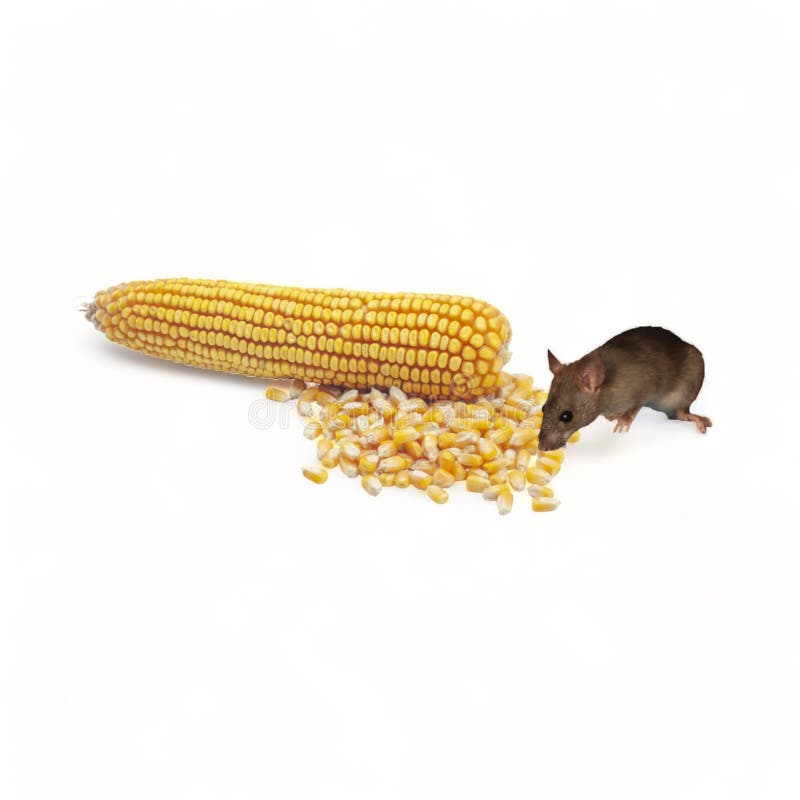 Field Vole Mouse with Corn on White Background- Stock Image - Image of ...
