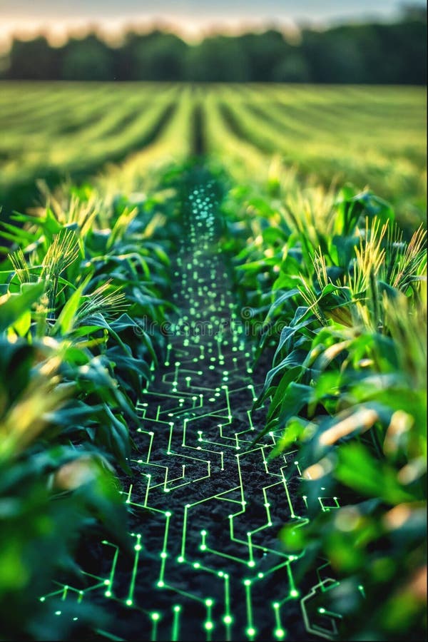 Field of Wheat with Lines and Data Visualizations in the Background ...