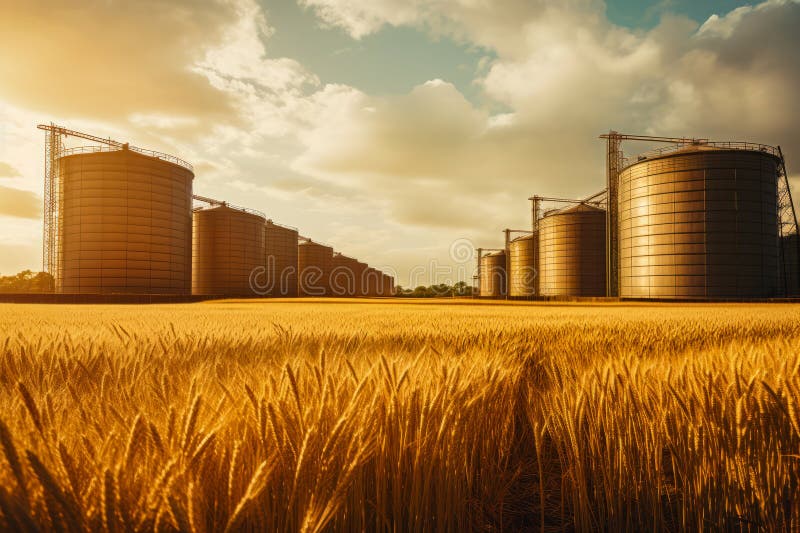 Red Silo in Field of Tall Grass with Sky Background. Generative AI ...