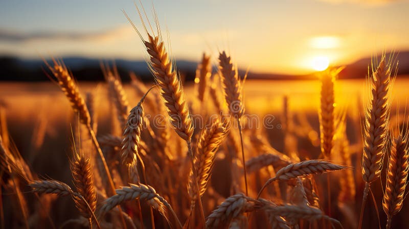 A Field of Wheat with the Sun Setting in the Background. Generative AI ...