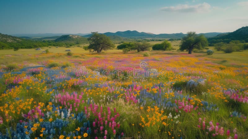 A Field of Wildflowers in a Rural Area with Mountains, AI Stock Photo ...