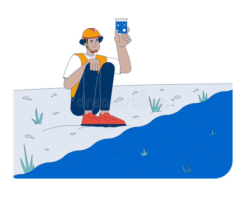 Field Worker Testing River Water Quality Cartoon Flat Illustration ...