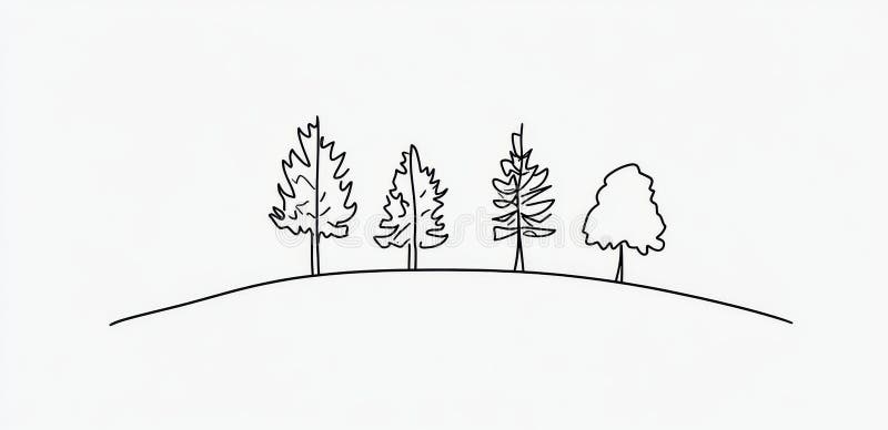 Field of Young Spruce Trees. Landscape. Continuous Line Drawing Stock ...