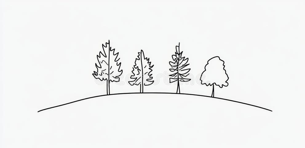 Field of Young Spruce Trees. Landscape. Continuous Line Drawing Stock ...