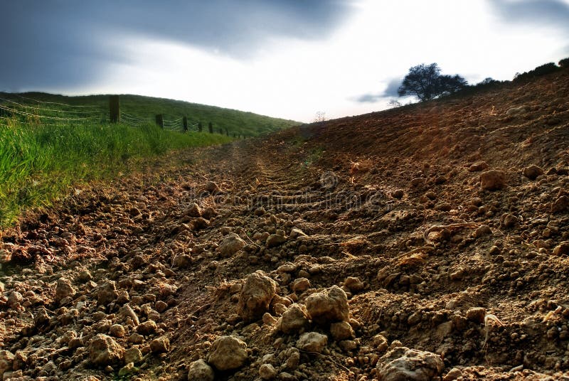 Fields stock image. Image of evening, ground, soil, fence - 5085971