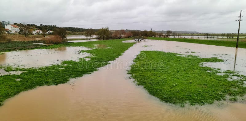 Fields Flooded after a Big Storm Stock Photo - Image of natural, road ...