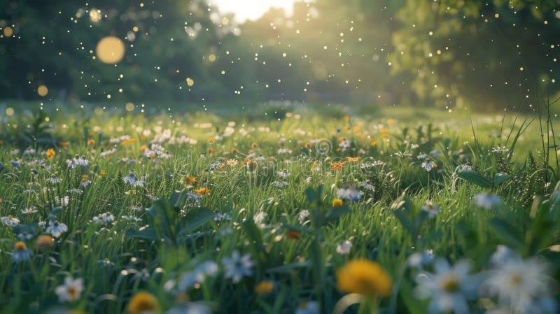 Fields of Grass and Wildflowers with Visible Pollen Floating in the Air ...