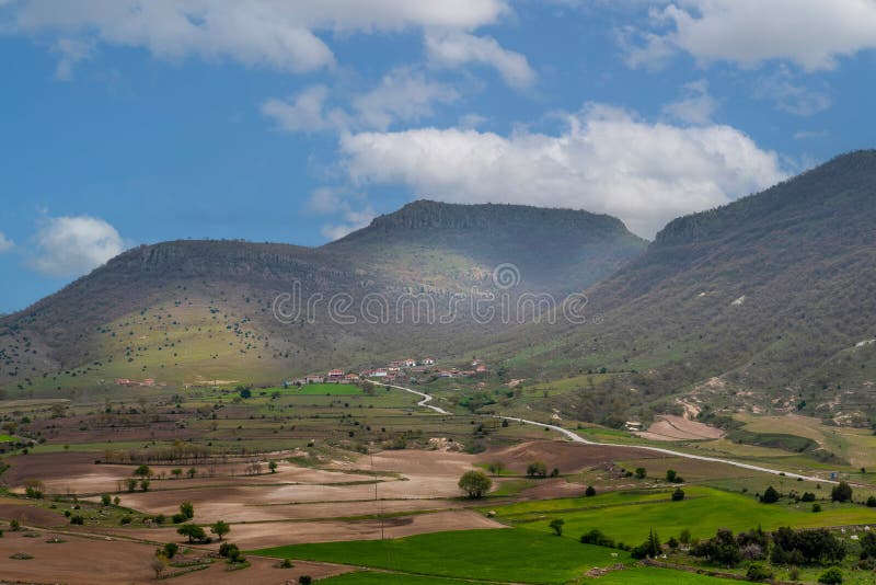 Fields, Hills and Far View of Rural Life, Emirdag, Turkey Stock Photo ...