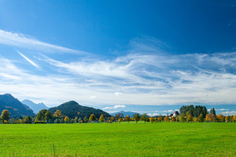 Fields and Meadows of Bavarian Alps, Germany Stock Photo - Image of ...