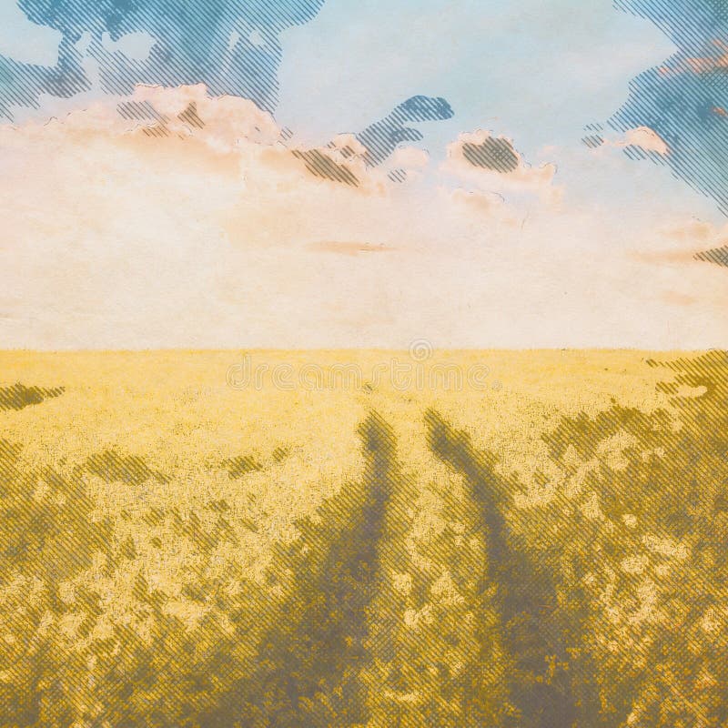 In the Fields, Old Retro Background Stock Image - Image of colorful ...