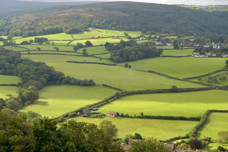 Fields in a Patchwork Around the Village of Porlock Stock Image - Image ...