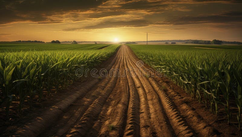 The Fields Row in Front of a Sunset Stock Illustration - Illustration ...
