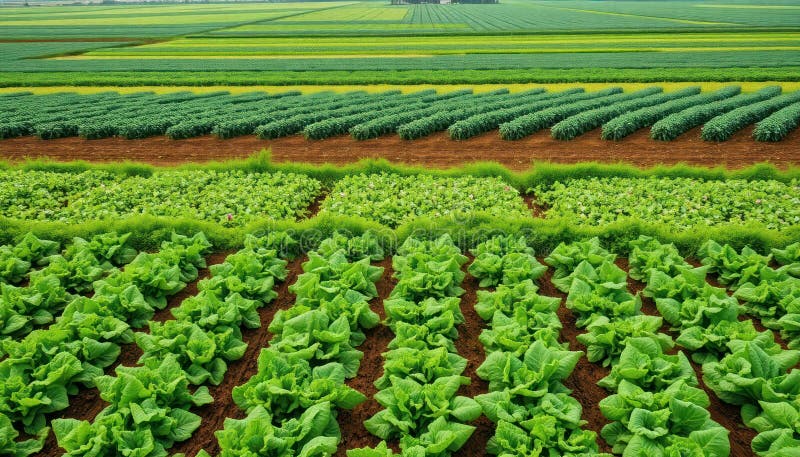 Fields Showcase Crop Rotation. Different Crops Grow in Alternating Rows ...