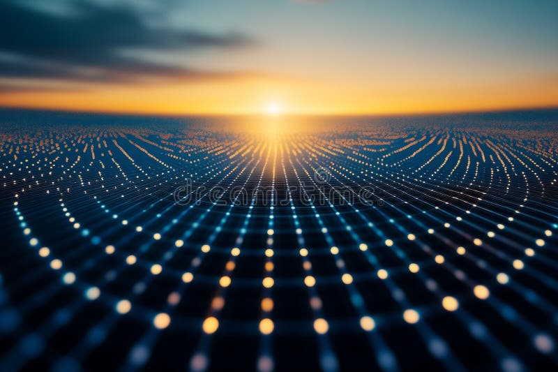 Fields of Solar Panels Reflecting Bright Light. Clean Energy and Future ...