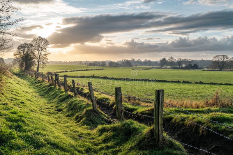 Fields Stretch Peacefully Under a Dramatic Sky, Illuminated by the ...