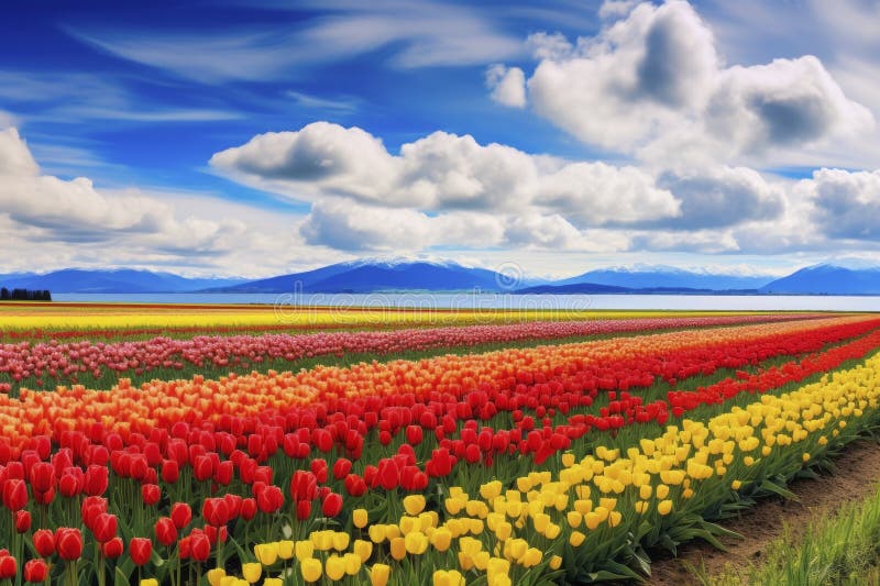 Fields of Tulips of Different Colors. Generative AI Stock Illustration ...