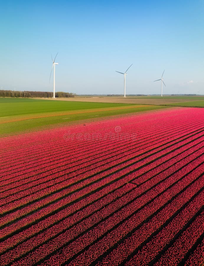 Fields and Wind Turbines. a Wind Generator on the Field. View from ...