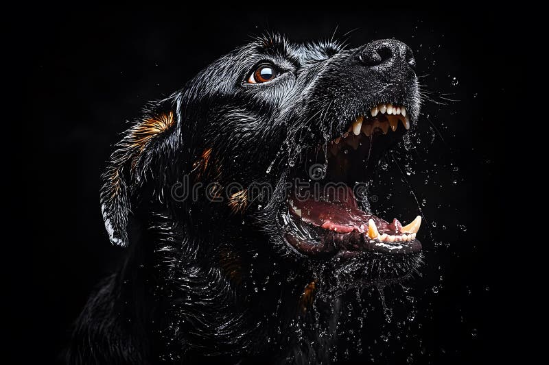 A Fierce, Aggressive Dog Mid-bark, Baring Its Sharp Teeth with Intense ...